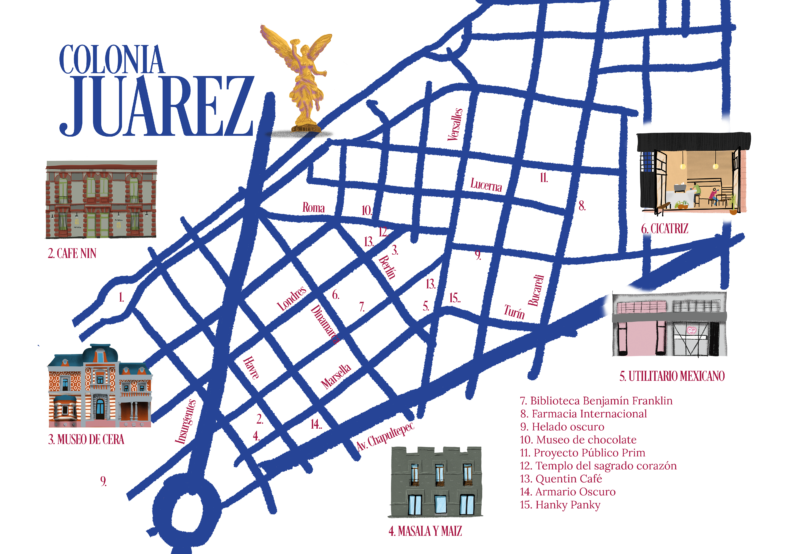 Un dia ilustrado en la Colonia Juárez -Tropimaps